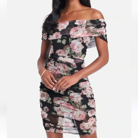 bebe | Dresses | Bebe Off Shoulder Floral Ruched Dress | Poshmark